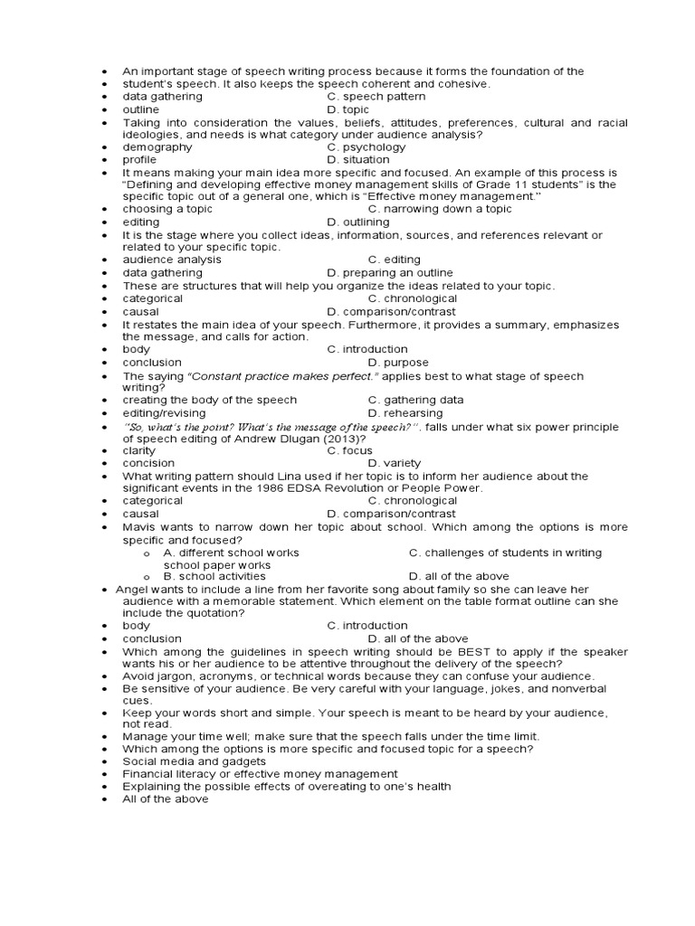 Speech Writing Process Essentials | PDF | Communication | Conversation