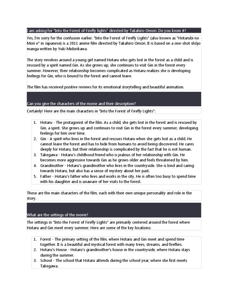 Chat GPT Response - Into The Fireflies | PDF