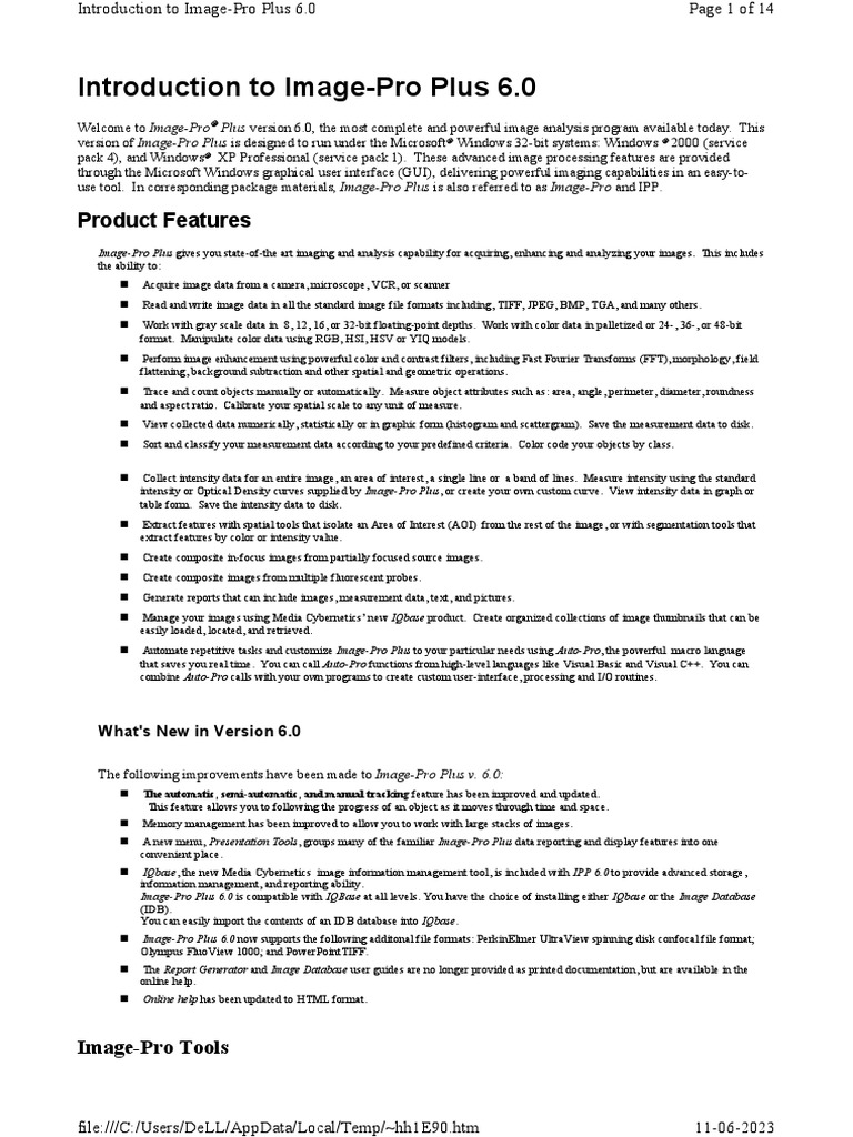 Introduction To Image-Pro Plus 6.0: Product Features | PDF