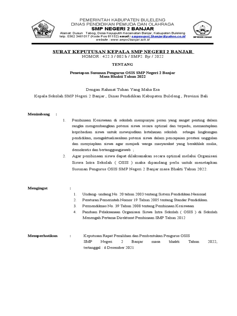 SK Kepsek Osis 2021-2022 | PDF