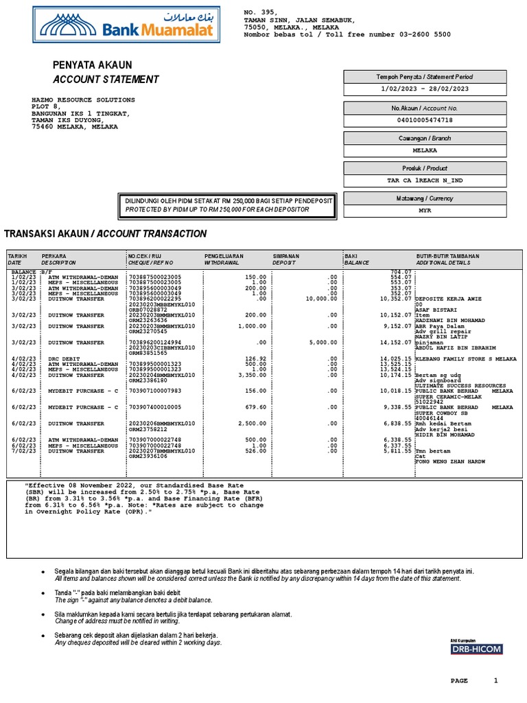 Account Statement: Penyata Akaun | PDF | Banks | Deposit Account