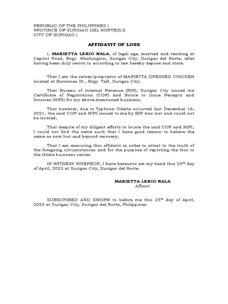 Affidavit of Loss | PDF