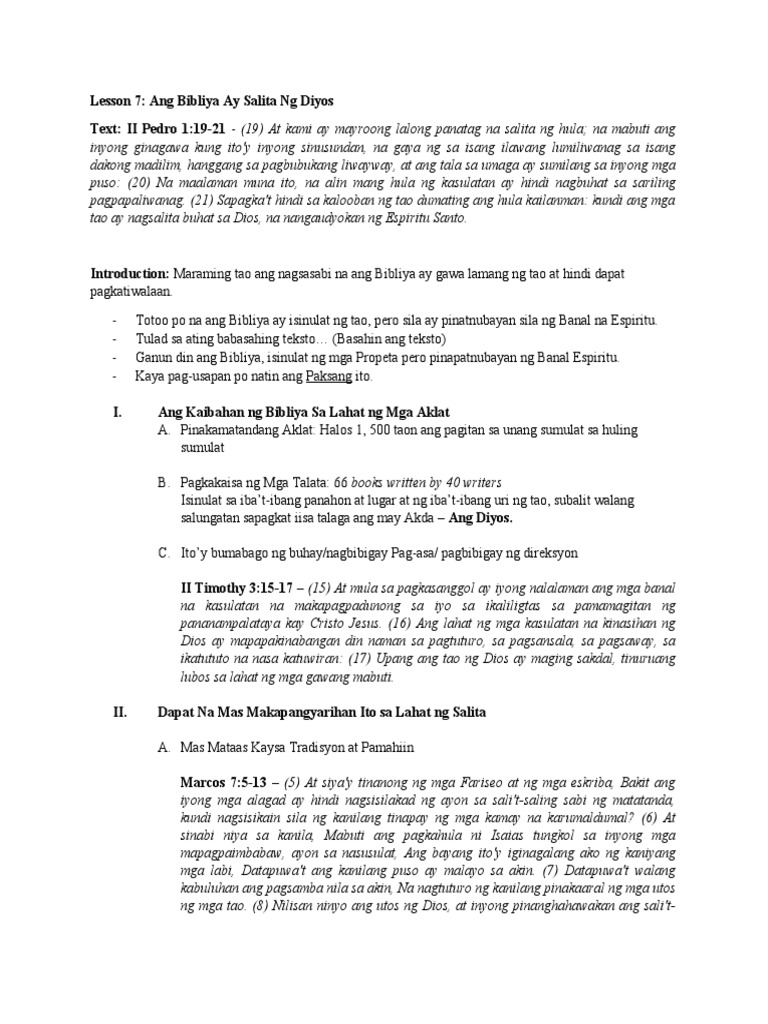 Lesson 7-Ang Bibliya Ay Salita NG Diyos | PDF