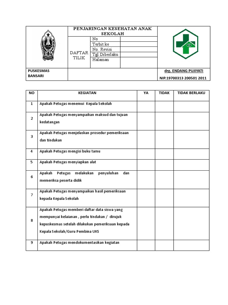 Daftar Tilik-Penjaringan-Anak-Sekolah | PDF