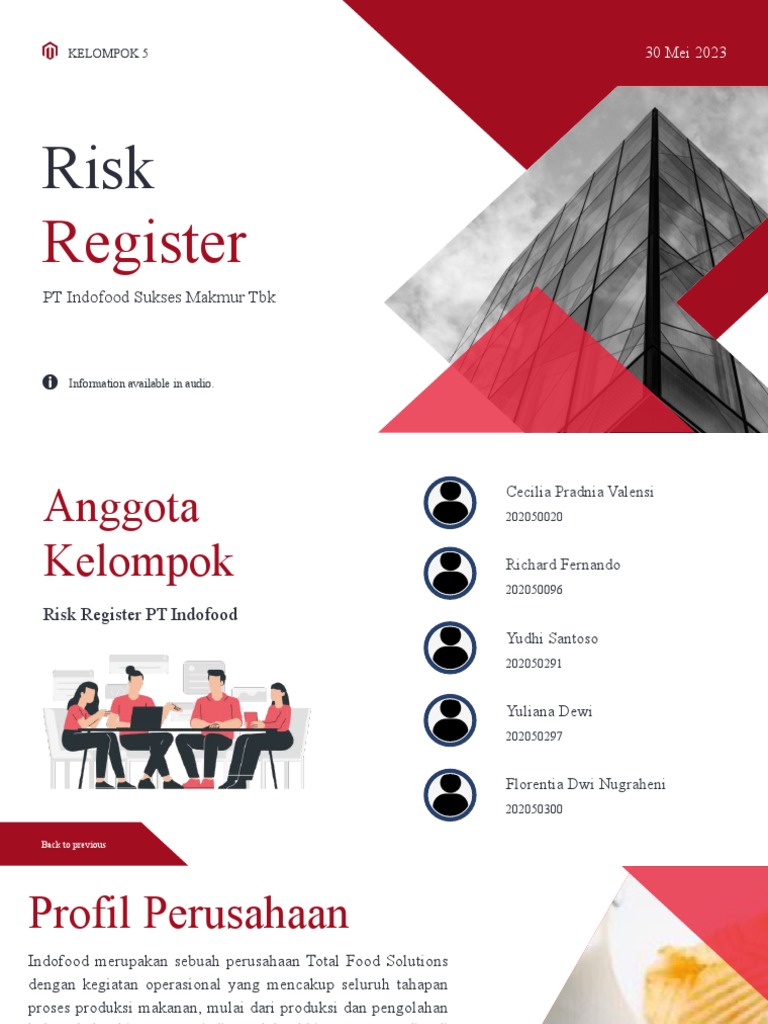 Risk Register - Kelompok 5 - PT Indofood Sukses Makmur TBK | PDF