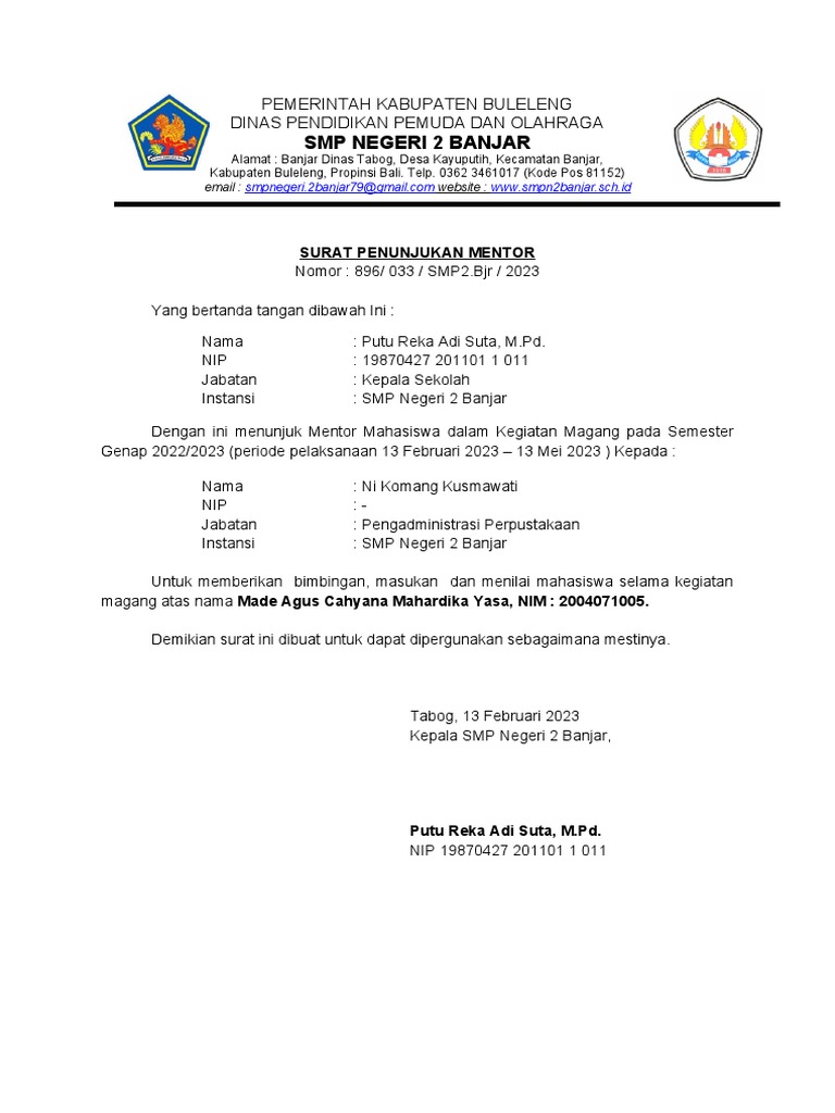 Surat Penunjukan Mentor 2023 | PDF