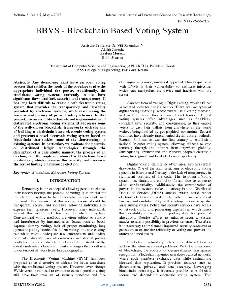 BBVS - Blockchain Based Voting System | PDF | Electronic Voting | Encryption