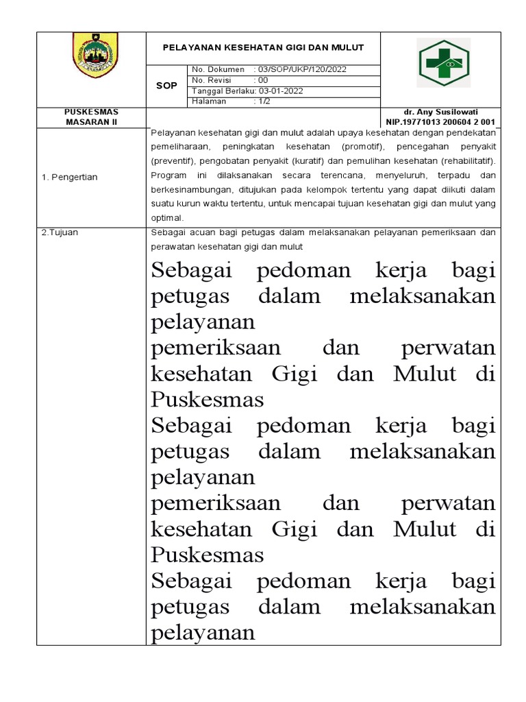 SOP Kesehatan Gigi Dan Mulut | PDF