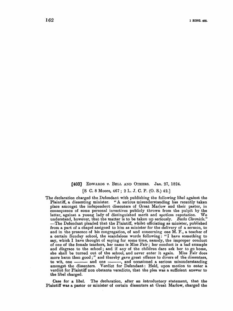 Edwards V Bell and Others (1824) 130 ER 162 | PDF