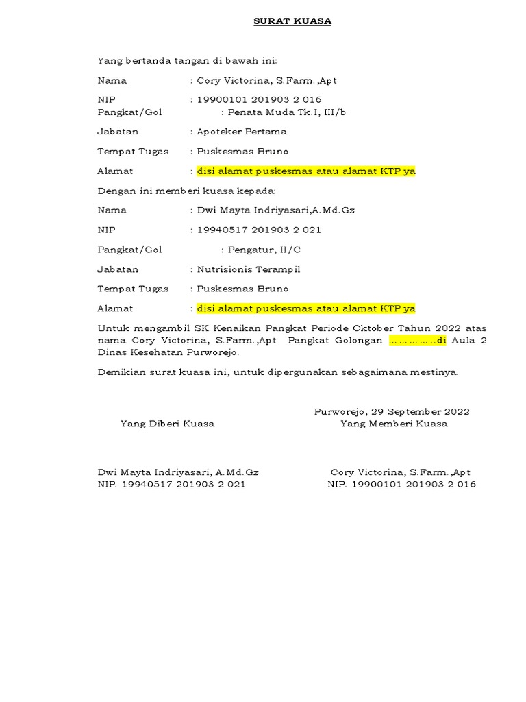 Surat Kuasa Mbak Cory | PDF