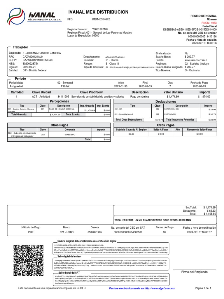Ivanal Mex Distribucion: Trabajador | PDF