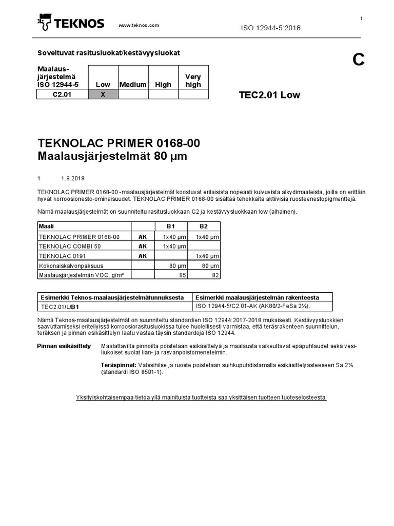 Iso 12944 5 2018 Teknos Maalausjarjestelmat | PDF
