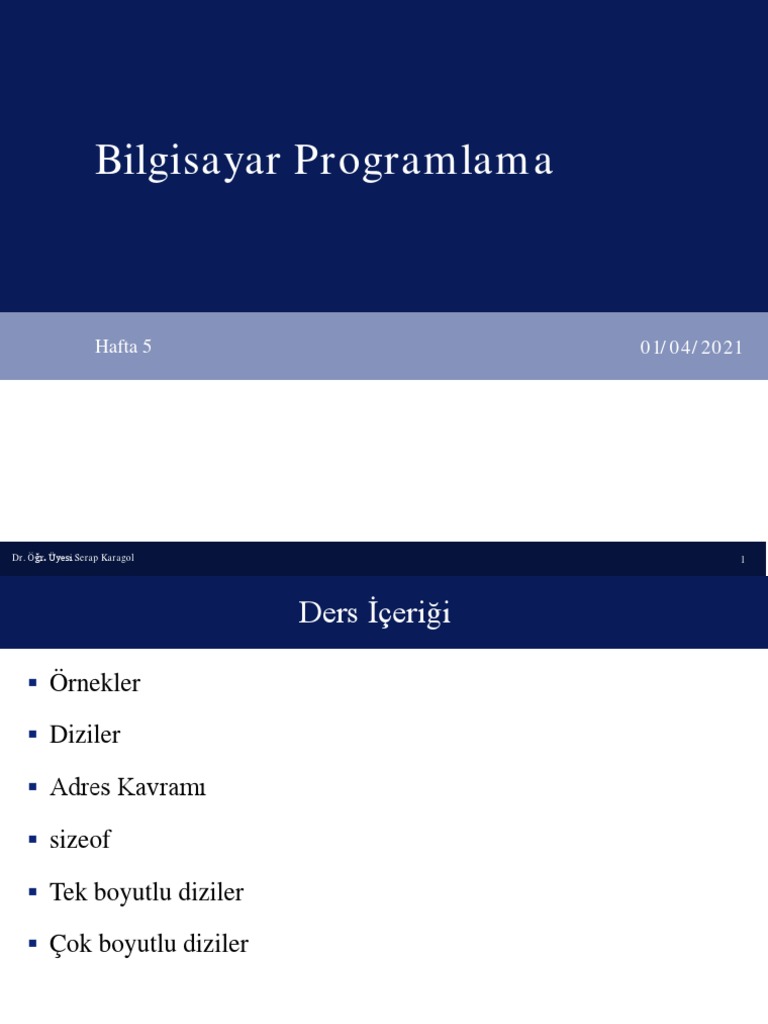 Bilgisayar Programlama Hafta 5 | PDF