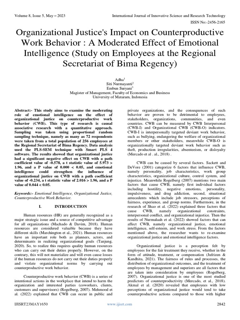 Organizational Justice's Impact on Counterproductive Work Behavior : A Moderated Effect of ...