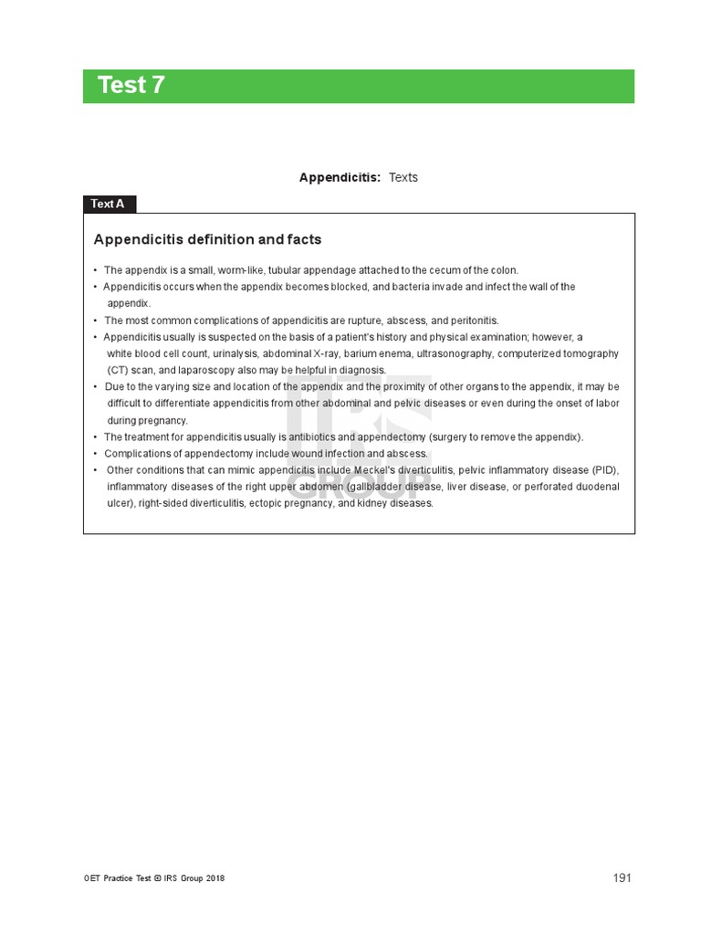 Appendicitis Texts Oet Materials | PDF