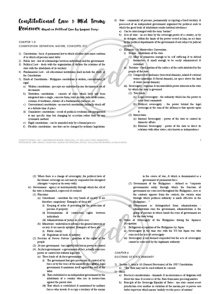 Constitutional Law 1 - Midterm - Mama Gie Notes | Download Free PDF ...
