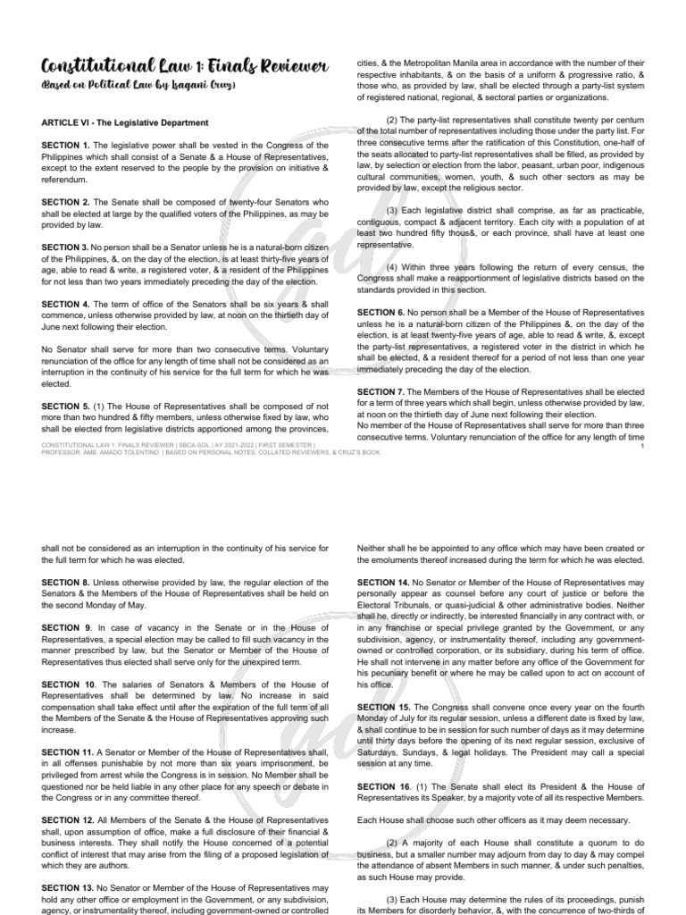Constitutional Law 1 - Finals - Mama Gie Notes | PDF | United States ...