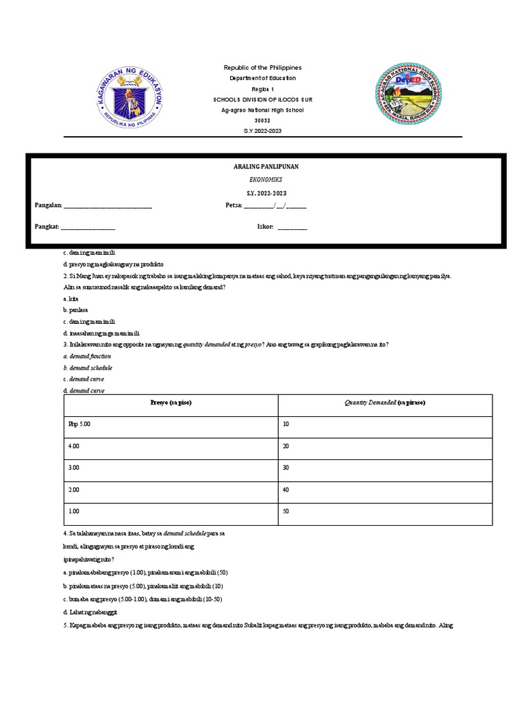 S.Y 2022-2023 AP9 Quarter 2 Exam | PDF S.Y 2022-2023 AP9 Quarter 2 Exam | PDF