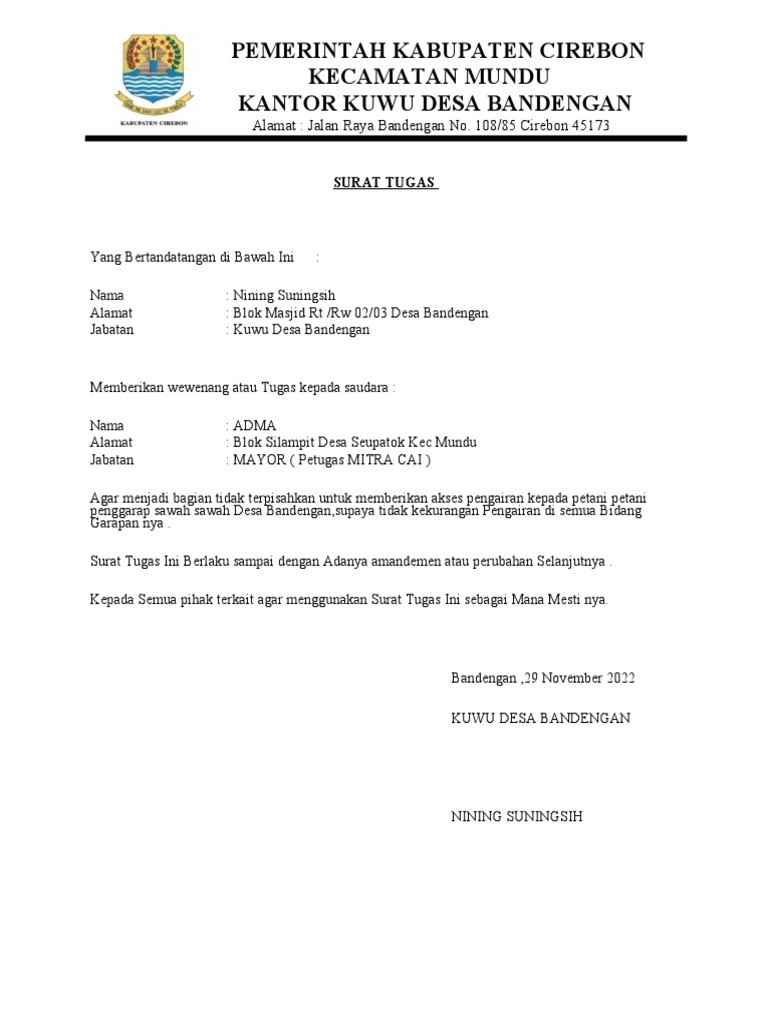 Surat Tugas Mitra Cai | PDF Surat Tugas Mitra Cai | PDF