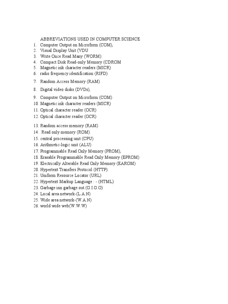Abbreviations Used in Computer Science | PDF