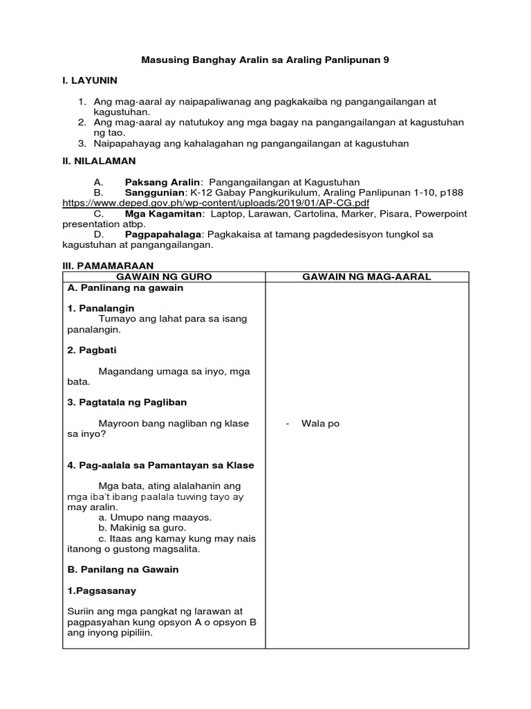 DLP AP9 Kagustuhan at Pangangailangan | PDF