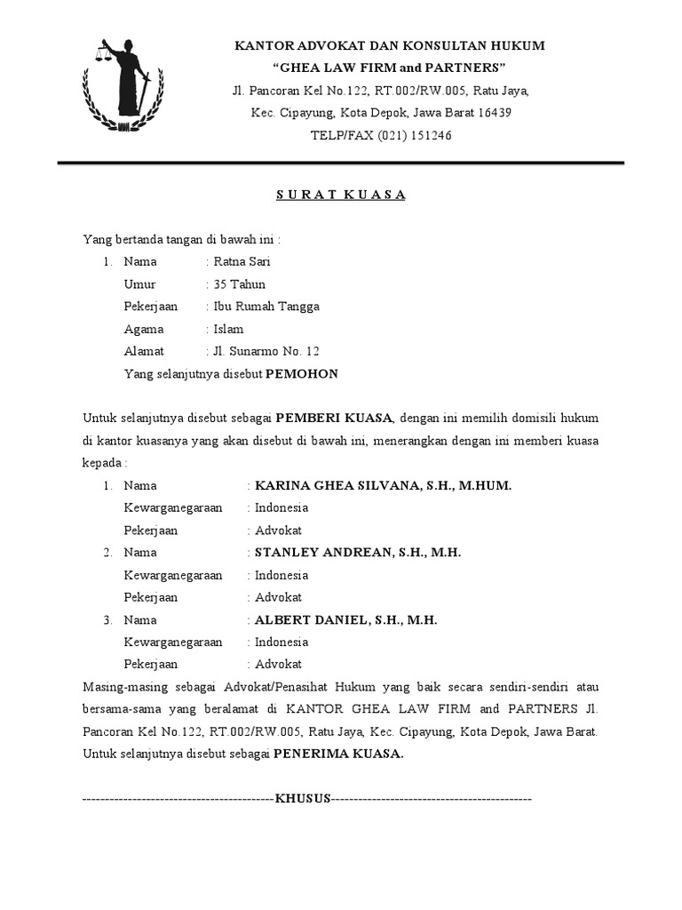 Contoh Surat Kuasa MK | PDF | Hukum