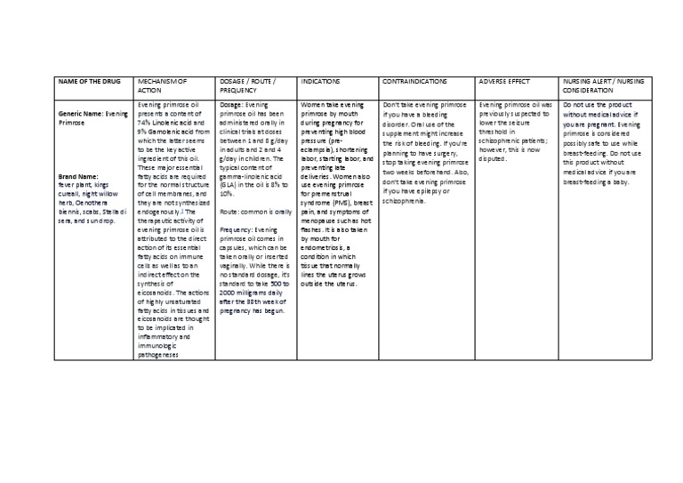 Evening Primrose | PDF | Dose (Biochemistry) | Chemistry