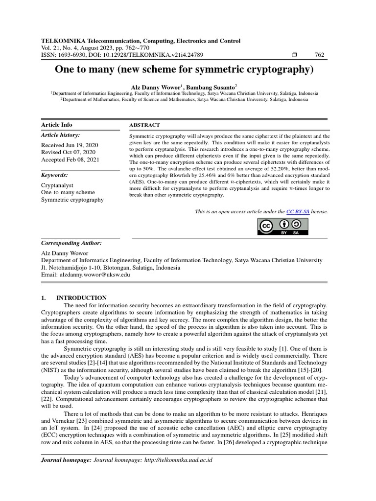 One To Many New Scheme For Symmetric Cryptography Pdf Cryptography Cryptanalysis