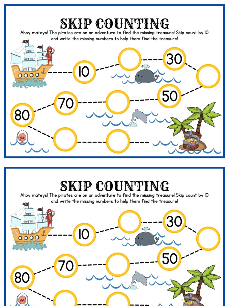 Pirates Treasure Hunt Skip Counting by 10s Math Worksheet | PDF | Poetry