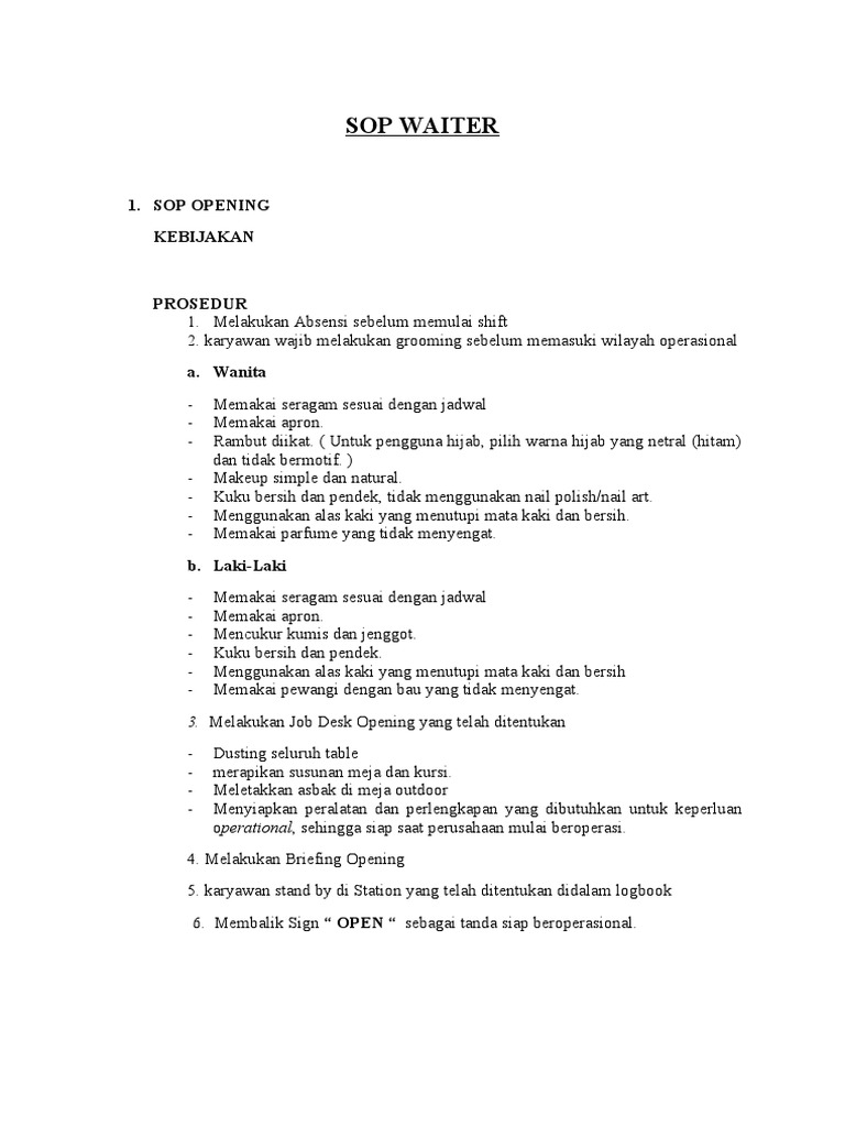 Sop Waiter Terbaru | PDF