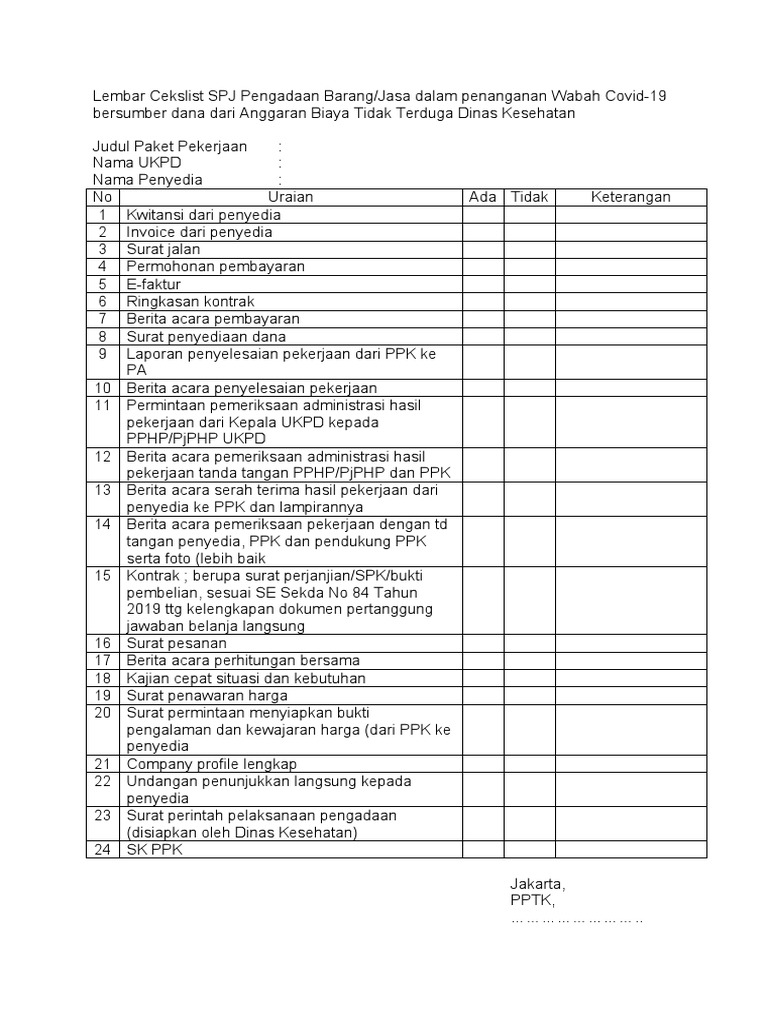 Lembar Cekslist SPJ Pengadaan Barangnew | PDF