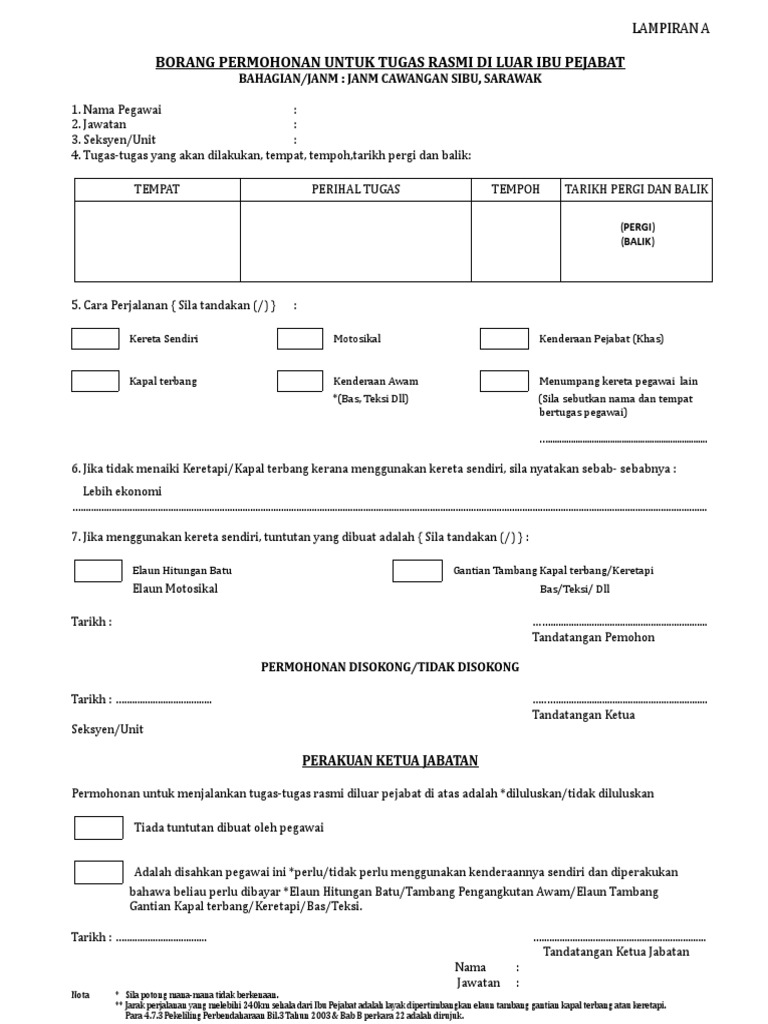 Borang Tugas Rasmi Luar Pejabat | PDF