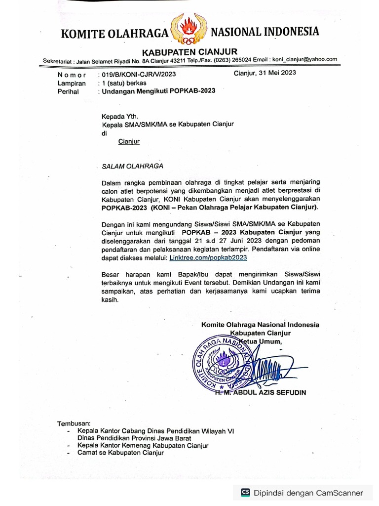 Undangan Popkab - Koni 2023 | PDF | Olahraga & Rekreasi