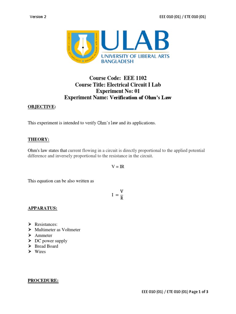 EEE 1102 - Experiment 01 | PDF