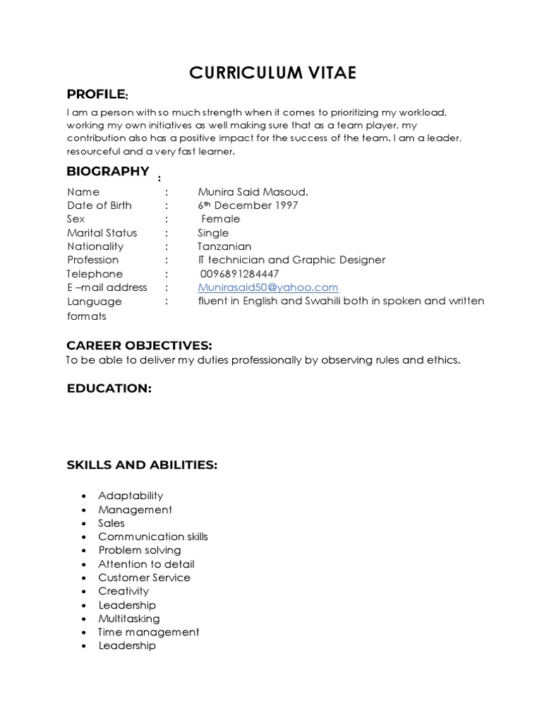 Munira Curriculum Vitae | PDF | Career & Growth