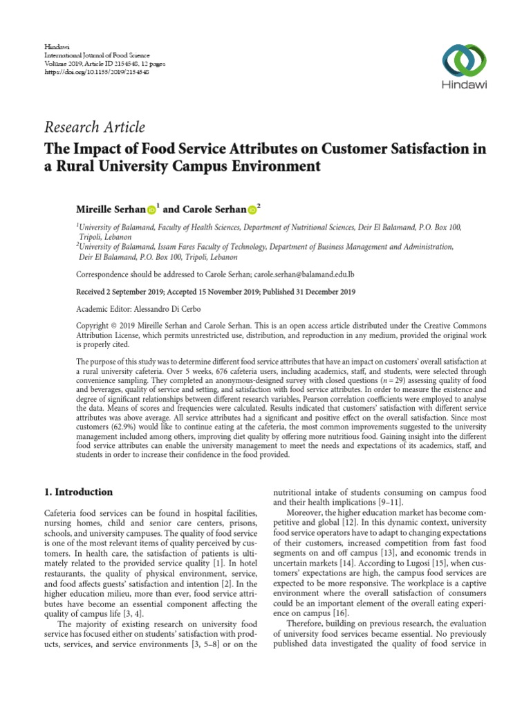 The Impact of Food Service Attributes On Customer Satisfaction in A ...