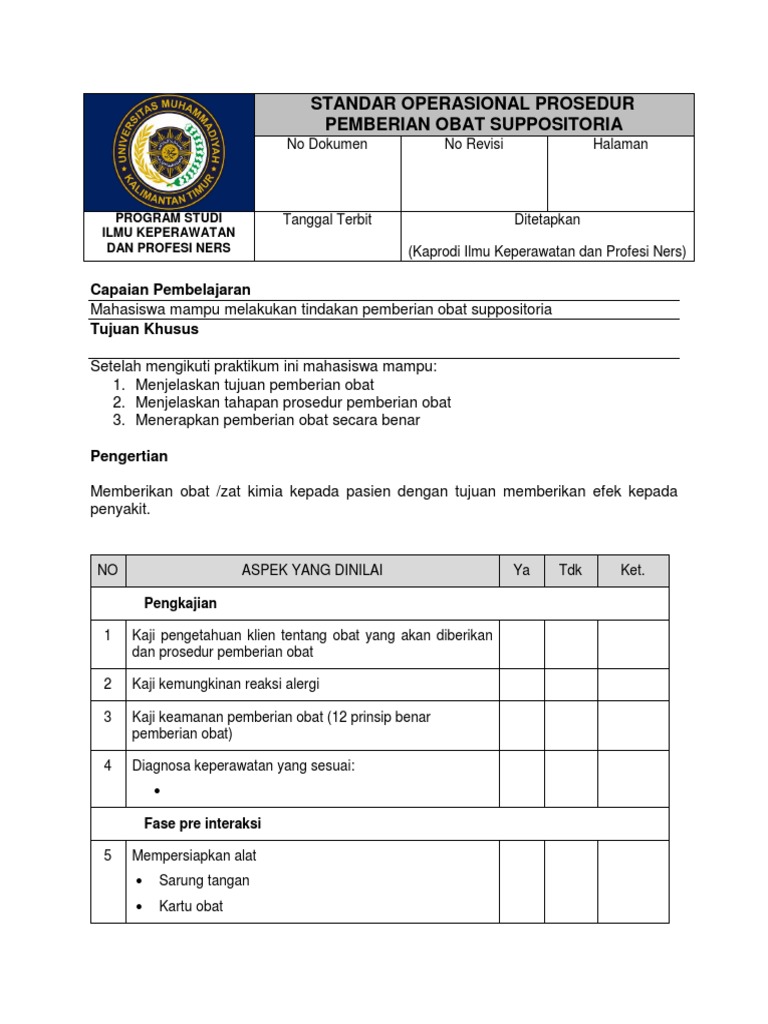 SOP Pemberian Obat Suppositoria | PDF