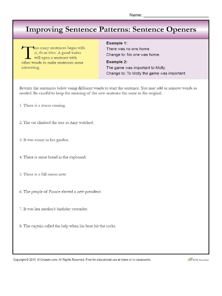 Sentence Openers | PDF