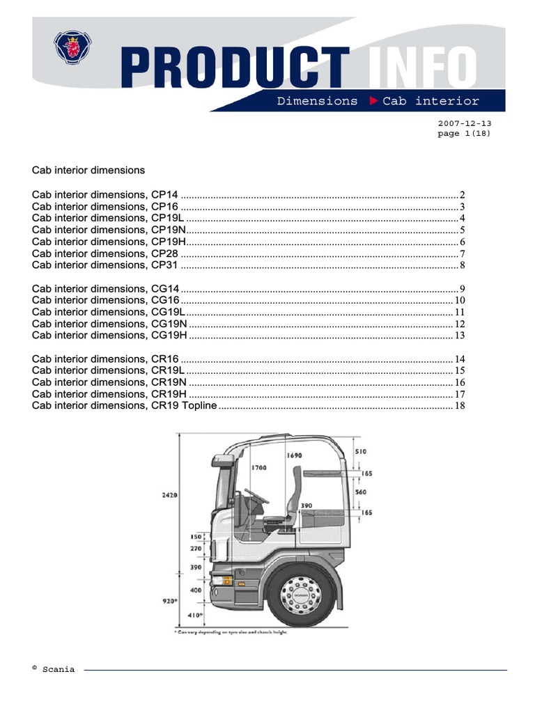 Dimensions Cab Interior - Scania | PDF
