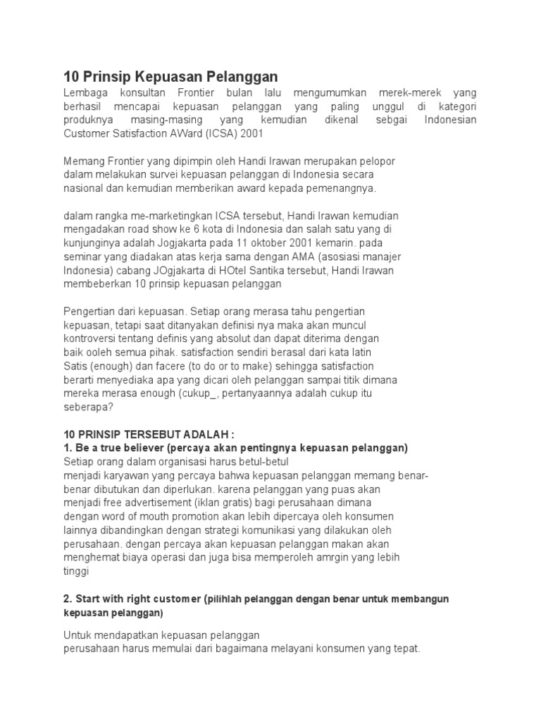 10 Prinsip Kepuasan Pelanggan | PDF