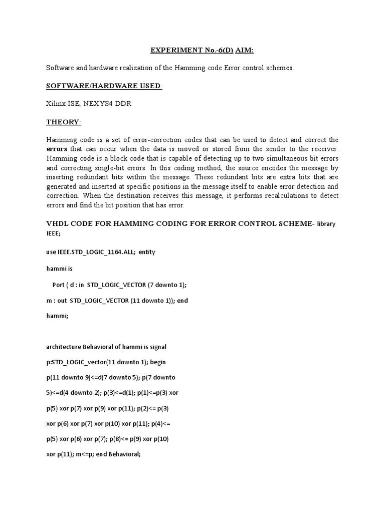 6 B Ii Hamming Encoder Pdf Error Detection And Correction Algorithms