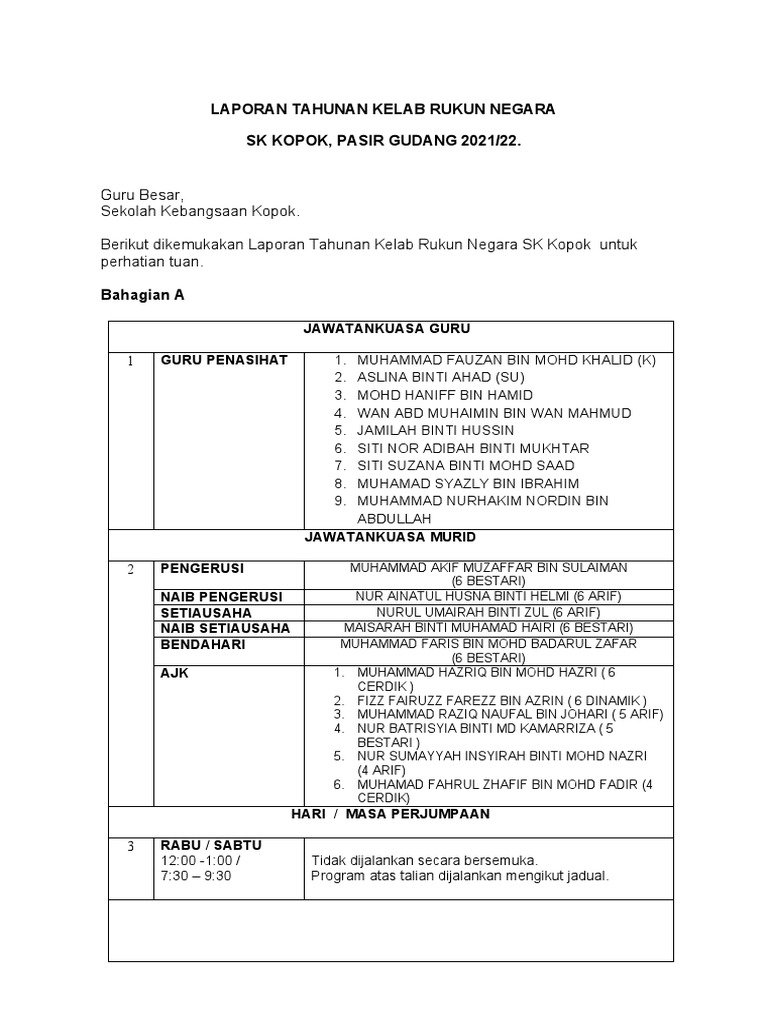Laporan Tahunan Kelab Rukun Negara | PDF