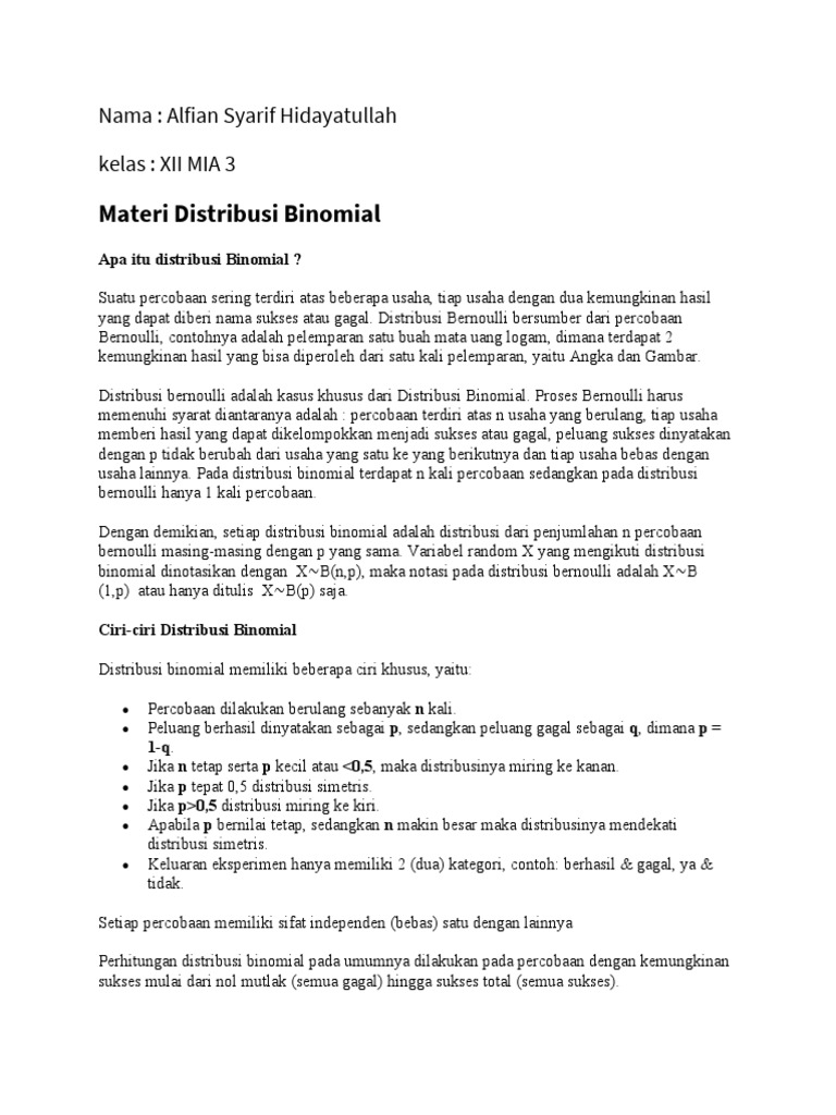 Panduan Distribusi Binomial | PDF