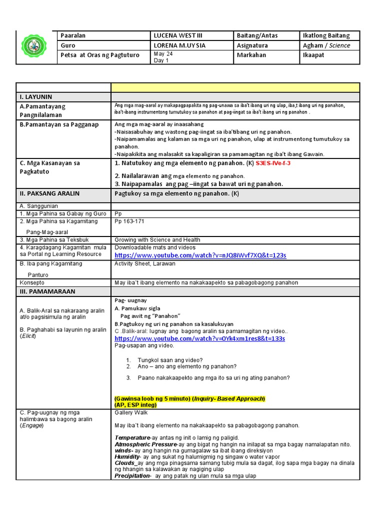 I. Layunin: S3Es-Ive-F-3 | PDF