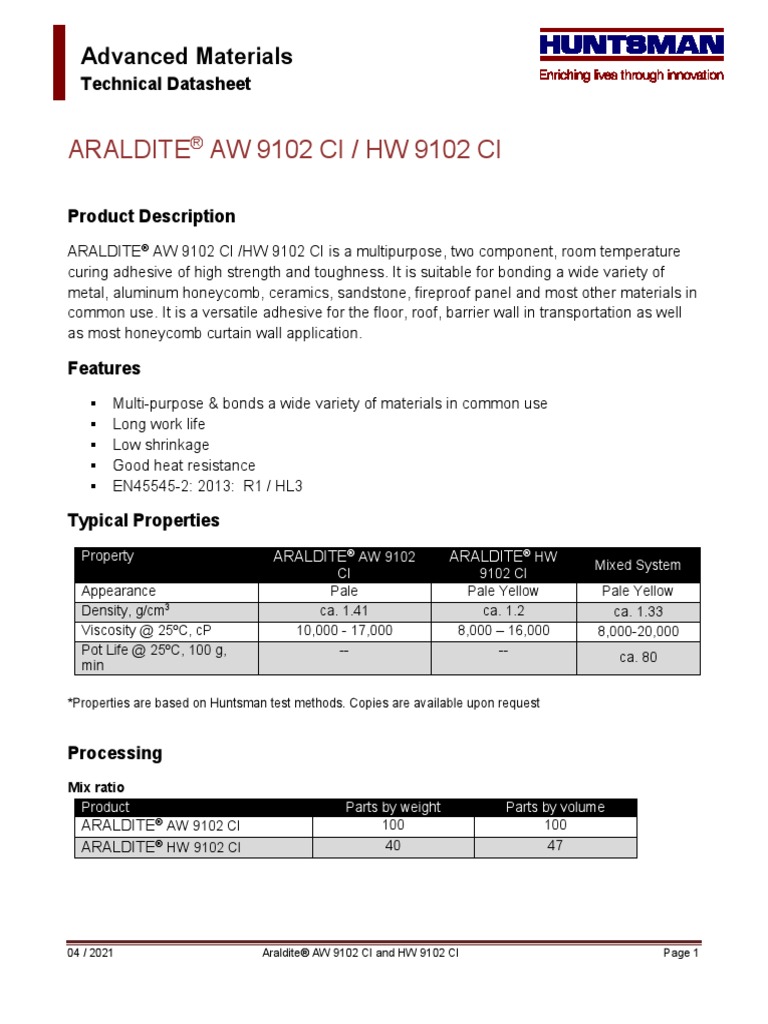 ARALDITE® 9102 Adhesive Technical Datasheet (US) | PDF