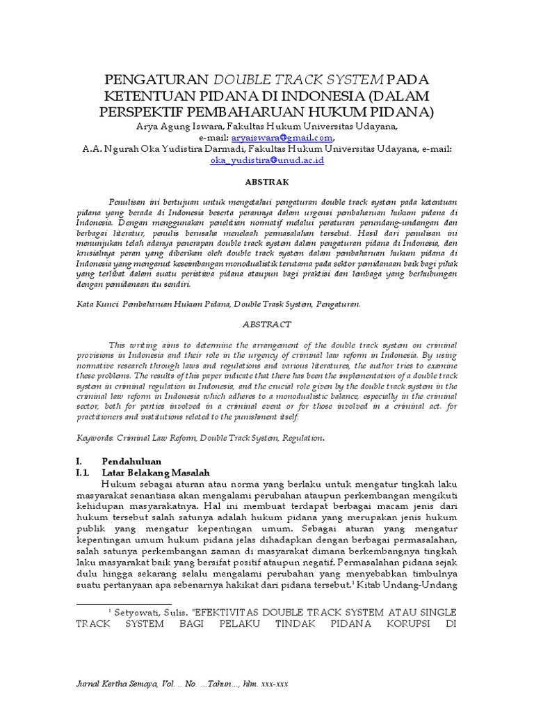 Pengaturan Double Track System Pada Ketentuan Pidana Di Indonesia ...