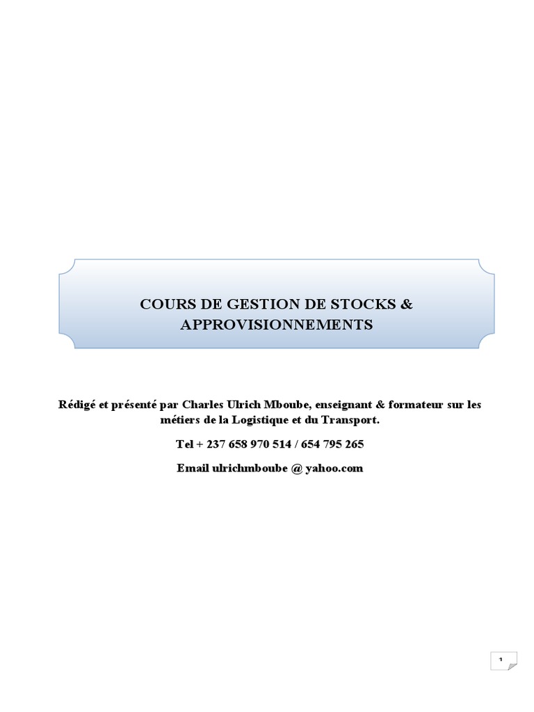 Cours de Gestion Des Stocks Et Approvisionnements GLT | PDF
