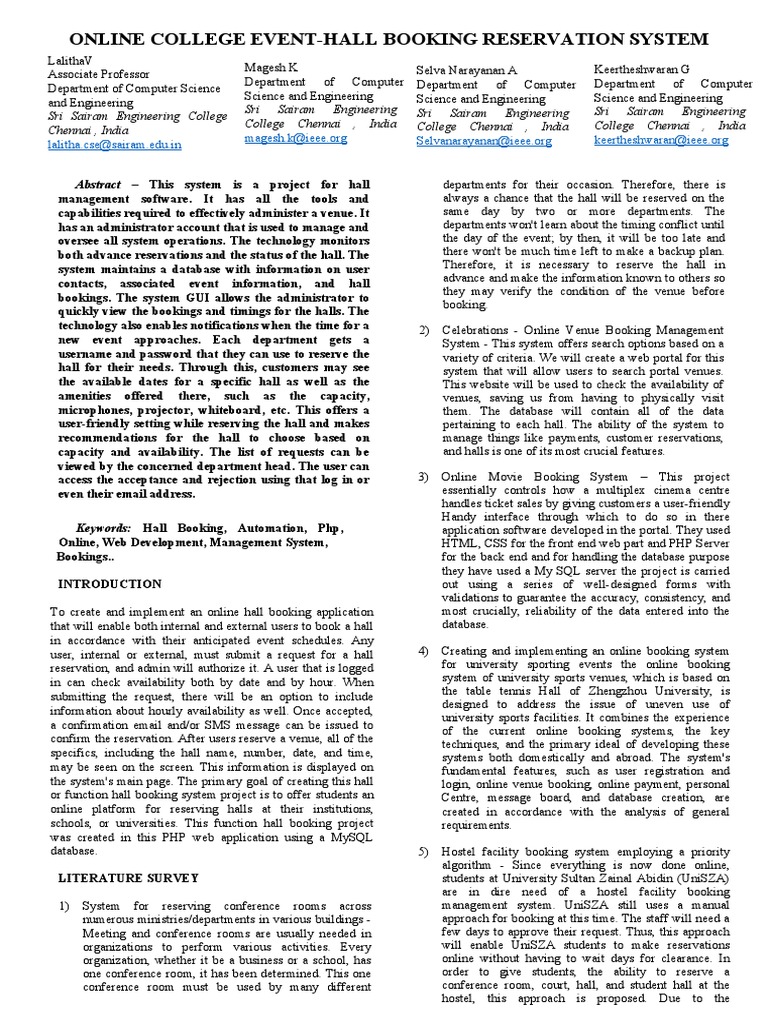 Online College Event-Hall Booking Reservation System | PDF | Business ...