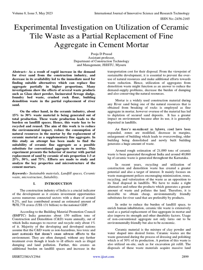 Experimental Investigation on Utilization of Ceramic Tile Waste as a ...