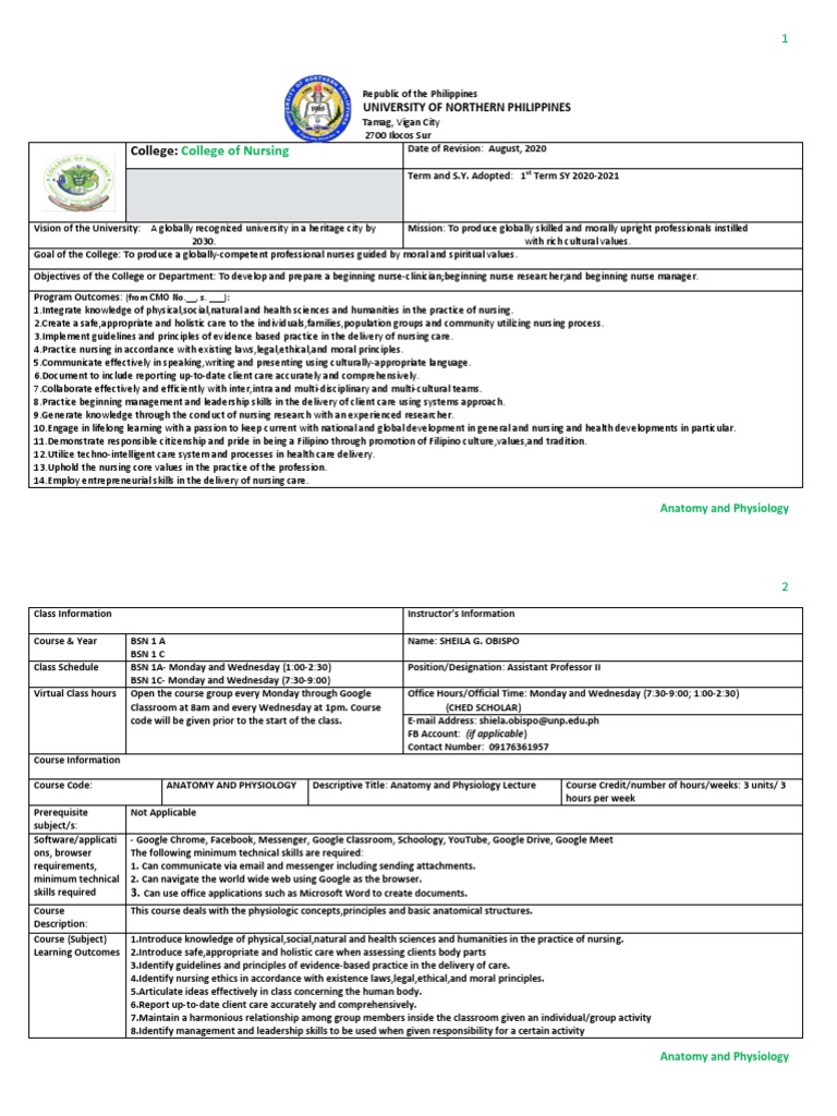 Anaphy Syllabus | PDF